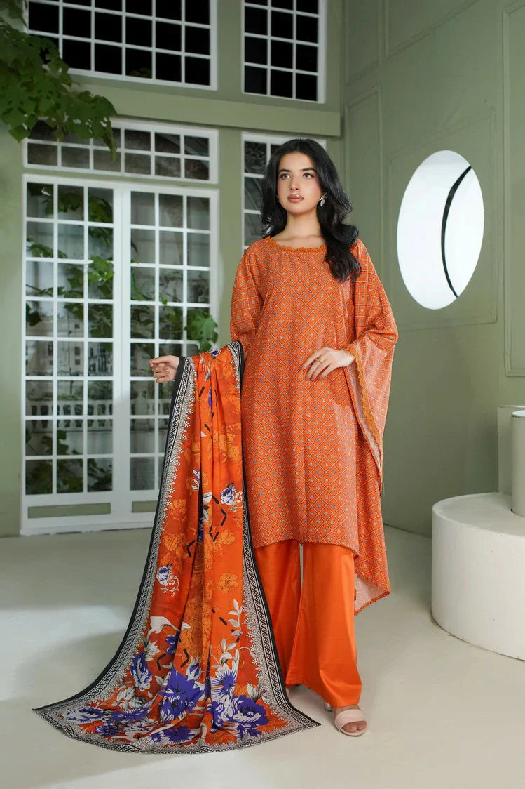 Lala - Sana Samia Winter Slub Collection Vol 1 - LS-0423-Terracota Vei ...